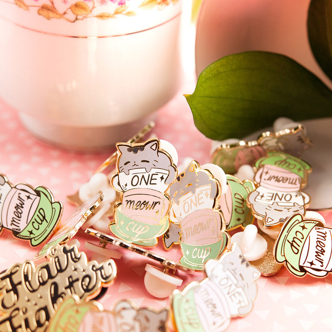 One Meowr Cup Cat Cute Hard Enamel Lapel Pin - Flair Fighter