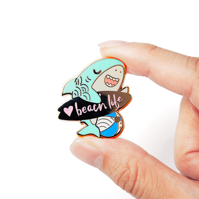 Beach Life Shark Cute Hard Enamel Lapel Pin - Flair Fighter